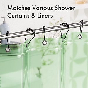 Amazer Matte Black Shower Curtain Hooks, 12PCS Rust-Resistant Metal Shower Hooks Ring Shower Rings for Curtain, Rolling Shower Curtain Rings for Bathroom Shower Rod Shower Curtain Hangers