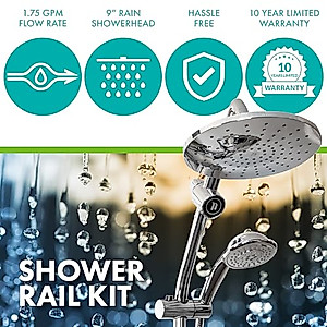 Niagara Conservation N99SR17CH ShowerRail 5-Spray with 1.75 GPM 8.8-in. Wall Mount Combination Fixed and Handheld Shower Heads in Chrome, 1-Pack | Bathroom Shower Head with Pressure Compensation