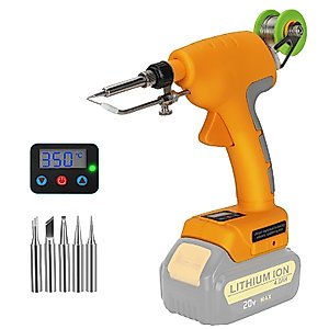 Cordless Soldering Iron for 20V Battery, 75W 200-460℃ Soldering Gun with 50g 0.04" Solder Wire, 5 Tips for Welding Circuit Board, Home DIY(Battery Not Included)