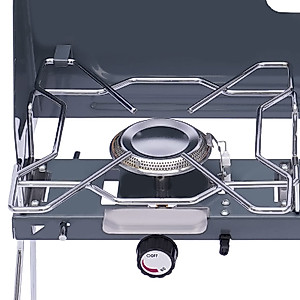 14" Portable Gas Camping Stove 2 Burner Stovetop Foldable Butane Gas Cooktop w/Regulator For Camping, Outdoor Cooking, Rv Travel, Backpacking Travel, Barbecue And Family Emergency Backup