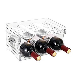 IEEK Plastic Stackable Bottle Storage Holder Rack,Free-Standing Water Bottle/Wine and Drink Organizer Shelf for Kitchen Cabinet,Fridge,Countertop,Pantry,Freezer,2 PackX3 Bottles,Clear
