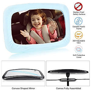 FACIACC Baby Car Mirrors for Back Seat, 360° Rotation Rear View Car Seat Mirror Safety Shatterproof Infant Rear Facing Mirror, Easy Assembled (Black+Blue)