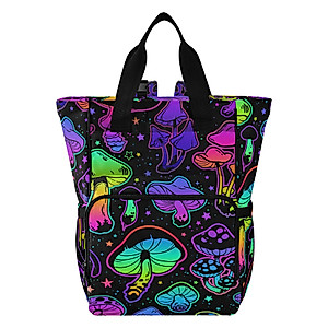 ZENWAWA Rainbow Color Mushroom Diaper Backpack Multifunctional Nappy Backpack Bag Tote Unisex Large Capacity with Stroller Straps Insulated Feeding Bottle inserts for Outdoor Hiking Travel