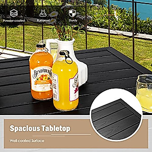 Tangkula 5 Pieces Outdoor Patio Bar Set, Rattan Bistro Set W/ 4 Wicker Bar Stools & 1 Bar Table, Heavy-Duty Steel Frame, Soft Cushions, Patio Conversation Set for Courtyard, Poolside, Garden (Beige)