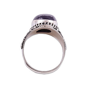 NOVICA Artisan Handmade Amethyst Cocktail Ring Sterling Silver from India Purple Birthstone [crownbezel 0.9 in L x 0.7 in W x 0.3 in H Band Width 3 mm W] ' Twilight Cascade'