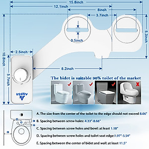 Bidet Attachment for Toilet, ANBSR Ultra-Slim Bidet Attachment Dual Nozzle (Frontal Rear/Feminine Wash) Fresh Cold Water Non-Electric Bidet Toilet Seat Attachment Adjustable Water Pressure