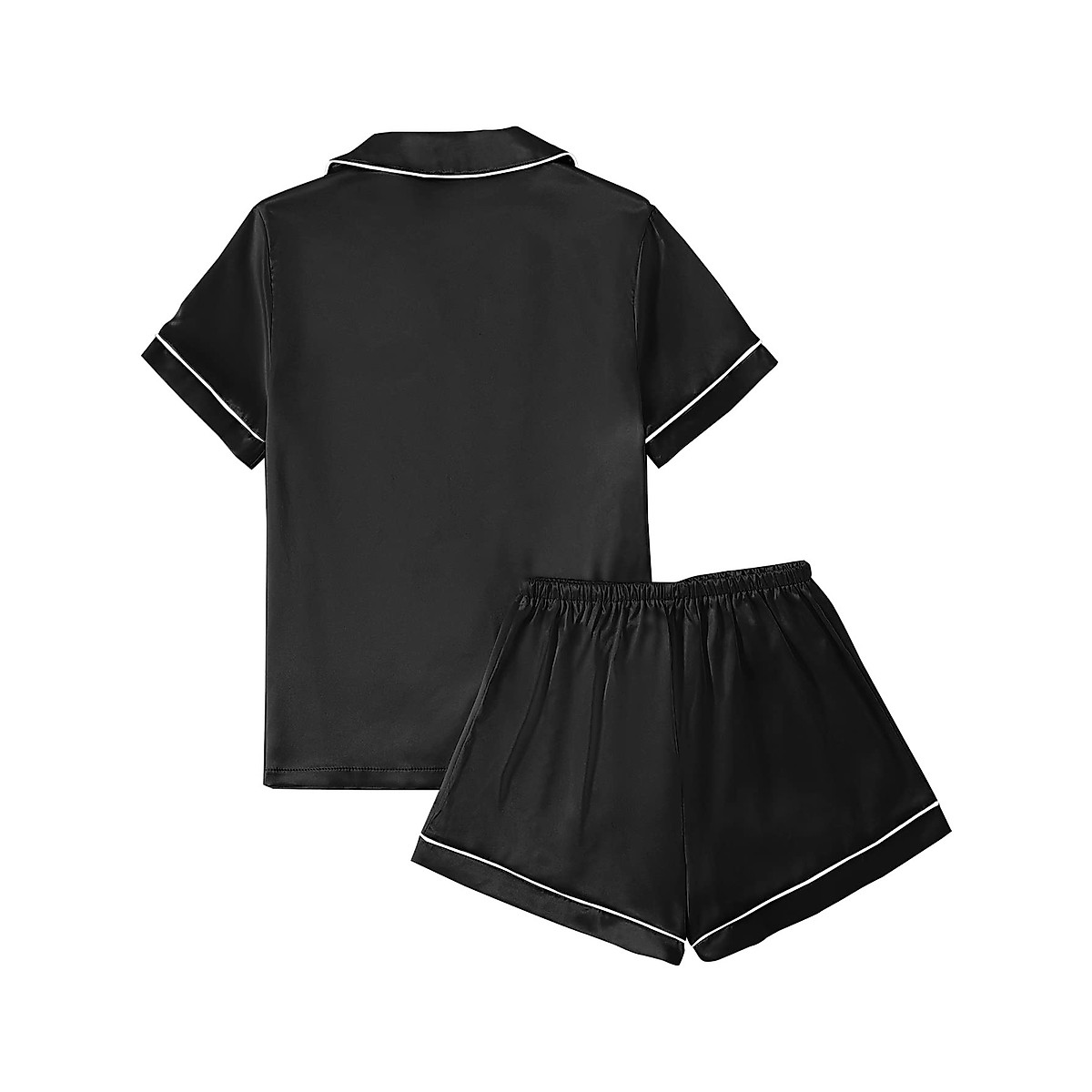 LYANER Women's Satin Pajamas Set Short Sleeve Button Shirt Silky Sleepwear with Shorts Set PJ Black Small