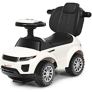 GLACER Push Cars for Toddlers 1-3, 3-in-1 Kids Sliding Car with Detachable Guardrail, Horn, Music, Lights, Storage Box and Anti-Roll Design, Ride on Push Car for Boys Girls(White)