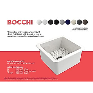 BOCCHI Sotto Dual-Mount Fireclay 18 in. Single Bowl Bar Sink with Protective Bottom Grid and Strainer in White