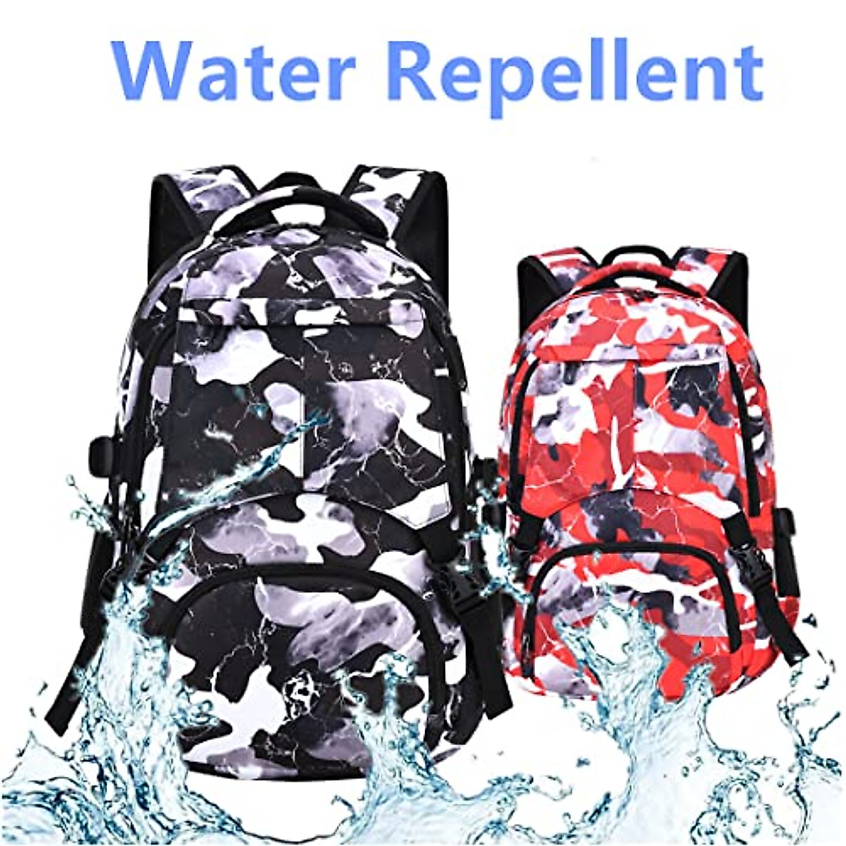 XLERHAZO School Backpack Camouflage Backpack Water Repellent Casual Daypack Lightweight Bookbags for Boys Girls (AX Camo Black)