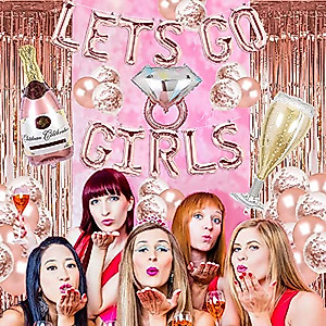 Western Let's Go Girls Bachelorette Party Decorations, Cowgirl Bride Shower Party Balloons, Rose Gold Fringe Curtains Ring Balloons for Bride to Be/Final Rodeo/Bridal Shower Party Decorations Supplies-Wild West