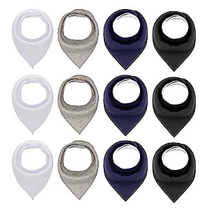 Maiwa Black White Cotton Bandana Snap Drool Bibs for Baby Girls Boys for Drooling eating Teething for 12 Pack