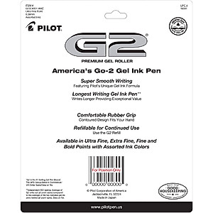PILOT Pen 16591 G2 Premium Refillable And Retractable Gel Ink Pens, Ultra Fine Point (0.38mm), Black and Blue, 8 Count