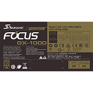 Seasonic FOCUS Plus 1000 Gold SSR-1000FX 1000W 80+ Gold ATX12V & EPS12V Full Modular 120mm FDB Fan Compact 140 mm Size Power Supply