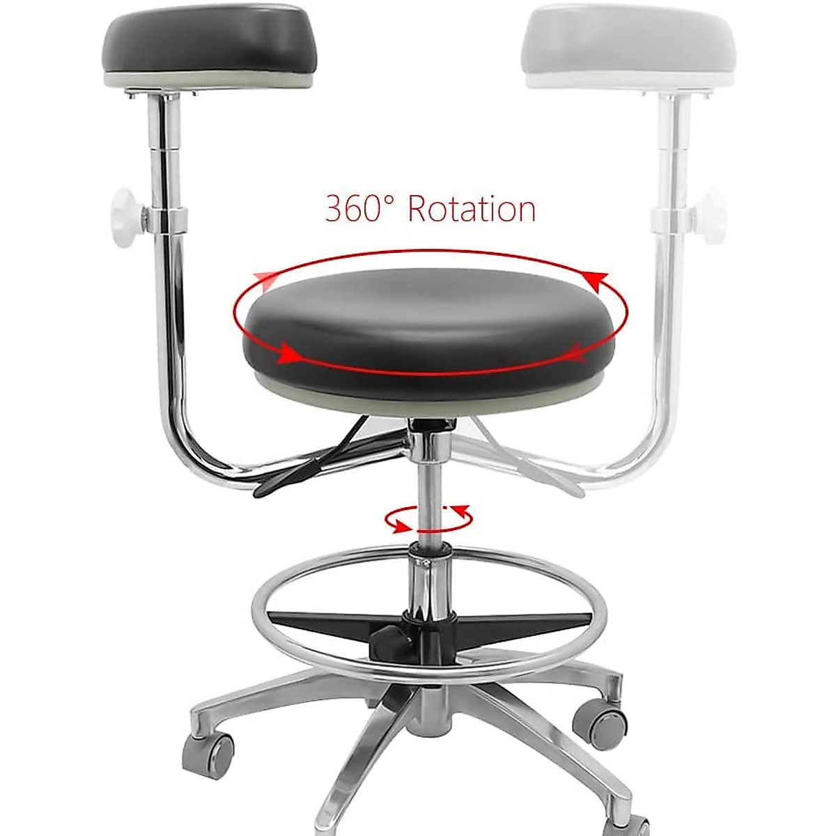 DenFactory Assistant Stool Chairs Adjustable Height with Adjustable Footring and Heavy Base for Lab Exam Rooms