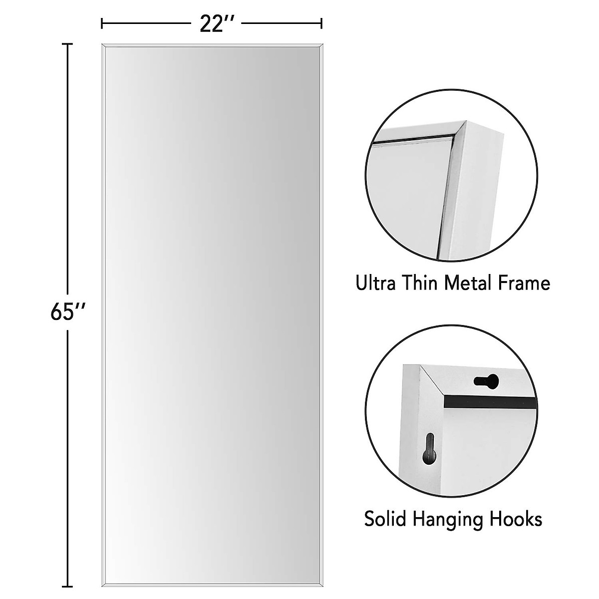 PexFix Full Length Mirror, 65" x 22" Floor Mirror Large Full Body Standing Mirror Dressing Mirror for Bedroom, Slim Metal Frame - Silver, (JJ00372ZZV-USAM009-US)