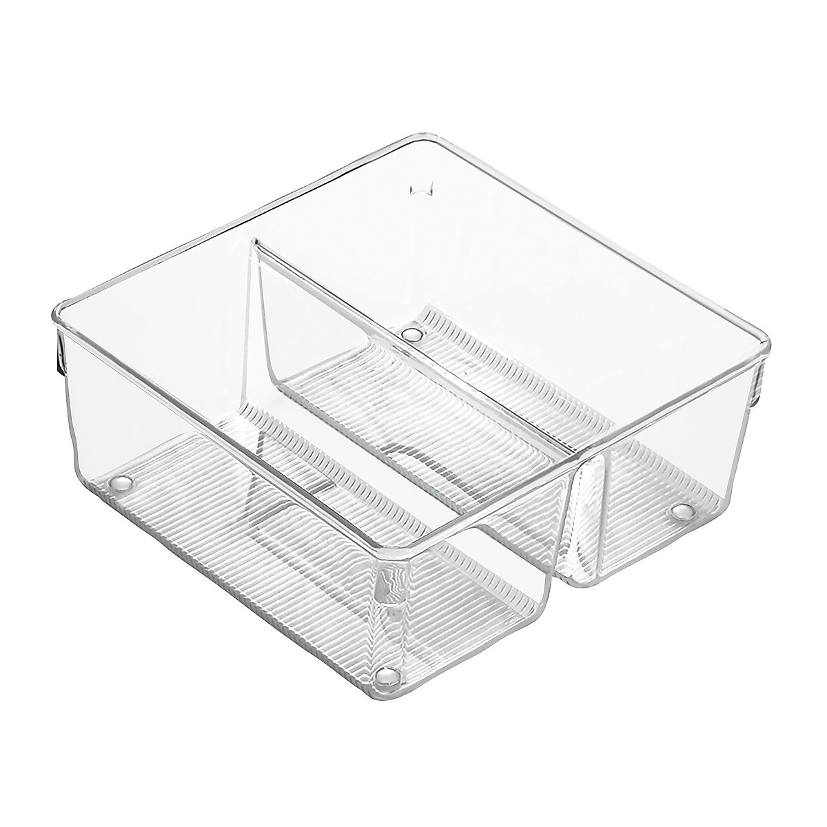 InterDesign Linus Twin Kitchen Drawer Organizer for Silverware, Spatulas, Gadgets - 8" x 8" x 3", Clear