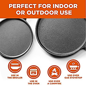 Commercial Chef Round Cast Iron Griddle Pan 3-Piece Set – 8-inch, 10-inch, and 12-inch - Pre-seasoned Griddle Cast Iron Cookware