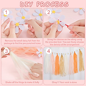 Tudomro 2 Pcs Daisy Groovy Boho Garland with 20 Pcs Paper Tassels, Groovy Party Decorations Hippie Daisy Felt Banner Artificial Daisy Party Favor for Wedding Birthday Party Bridal Decorations(Daisy)