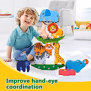 Jade Hare 14 Pcs Wooden Animal Blocks,Stacking Animals Balance Block Toys, Montessori Toys for 3-5 Years Toys Toddlers 1-3 and 2-4 Years Old Boys Girls Birthday Gift Preschool Educational Toys