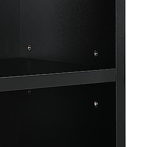 HOLISUN 8-Tier Media Tower Rack, CD DVD Slim Storage Cabinet with Adjustable Shelves, Tall Narrow Bookcase Display Bookshelf for Home Office,Multi-functional double-decker bookcase (Black)