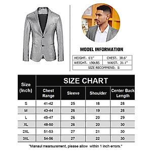 COOFANDY Mens Metallic Jacket Regular Fit Sport Coat Casual Fashion 70s Disco Silver Jacket