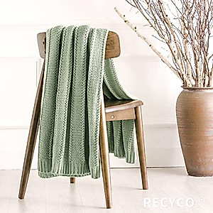 RECYCO Cable Knit Sage Green Throw Blanket for Couch, Super Soft Warm Cozy Decorative Knitted Throw Blanket 2.3LB for Bed, Sofa, Chair 50"x60"