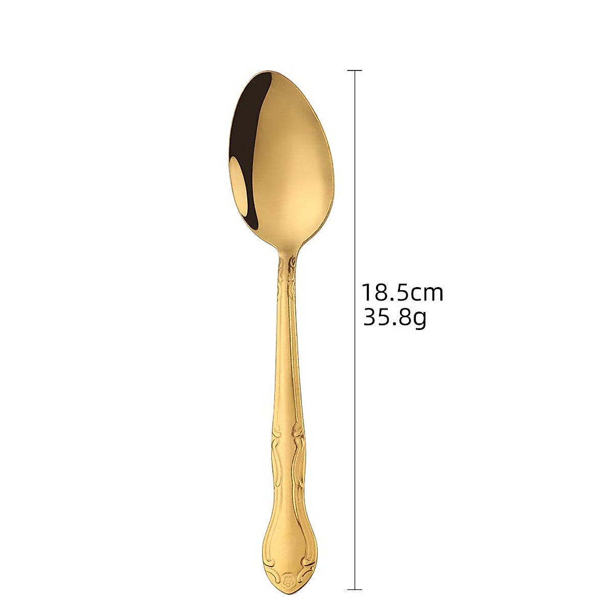 QIBOORUN 12-Piece Stainless Steel Dinner Spoons with Flower Edge, Stainless Steel Dinner Spoons Set, Table Spoon Dessert Spoons for Home, Kitchen or Restaurant - 7.3 Inches-Gold
