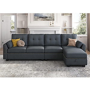 HONBAY Convertible Sectional Sofa L Shaped Couch Reversible Sectional for Small Apartment, Bluish Grey