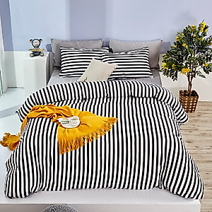 KAREVER White Black Stripes Duvet Cover Set Twin Cotton Striped Bedding Set Black White Vertical Striped Duvet Covers for Single Bed Twin White Black Striped Duvet Cover