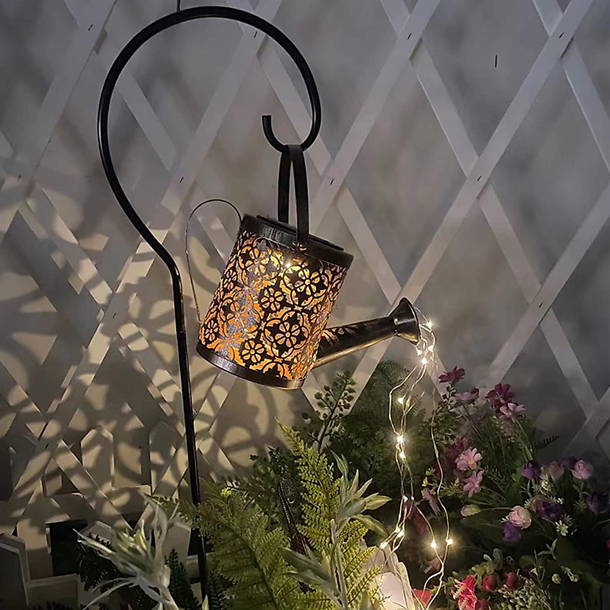 carduran Solar Garden Decor Led Art Lamp Watering Can Lights Garden Lawn Lamp Waterproof Durable LED Stars Shower Garden Art Light Decoration for Home A