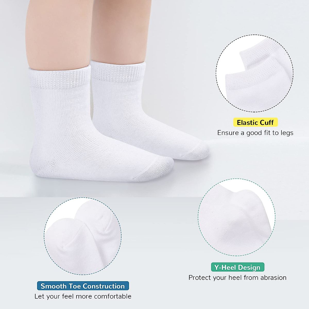 BOOPH 12 Pairs Boy Girl Athletic Crew Socks Kids Sport Socks 10-14 Years White