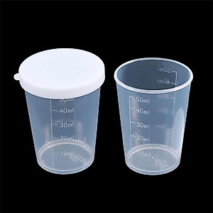 HUAXIUZH 10Pcs 50ml Plastic Transparent Measuring Cups With Lid Test Calibration Liquid Container Measuring Tools
