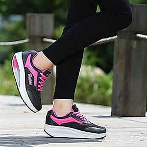 TUU Women Mesh Breathable Heightening Shoes Soft Bottom Round Toe Rocking Shoes Sneakers