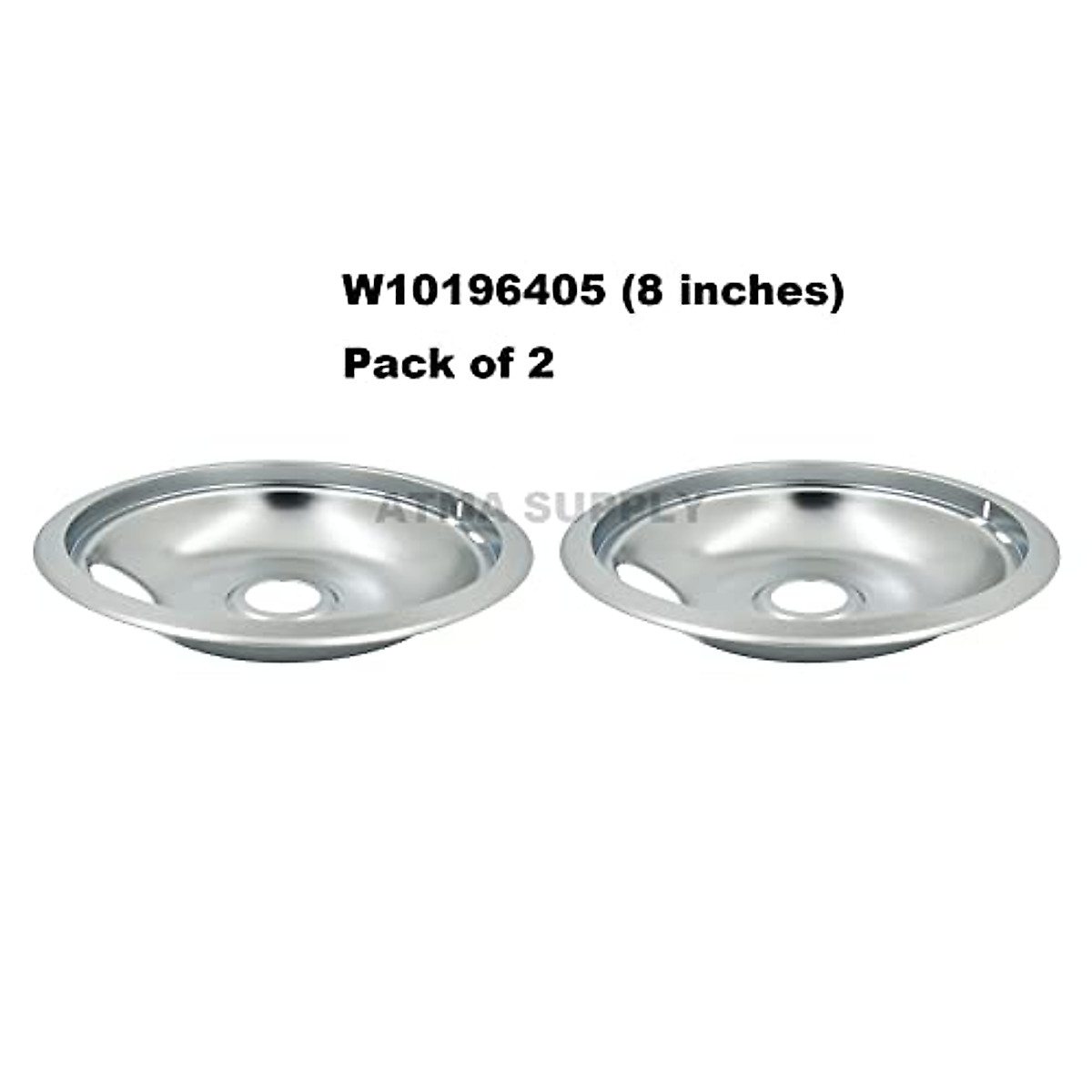 W10196405 and W10196406 Chrome Oil Drip Pans Replacement Set Compatible with Whirlpool Electric Range- Includes 2 6-Inch and 2 8-Inch Pans, 4 Pack, Silver
