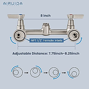 Airuida Brushed Nickel Wall Mount Commercial Kitchen Faucet Wall Mounted Kitchen Sink Faucet 8 Inches Center 8 Inches Swivel Spout Utility Sink Faucets 2 Handle Restaurant Laundry Tap