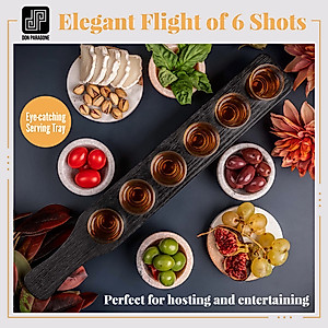 Don Paragone Shot Glasses Bulk Serving Tray and Shot Glass Set of 6 - Tequila Shot Glasses with Wooden Holder - Small Clear Shot Glasses For Restaurant, Bar, Party (Modern Black Deluxe)