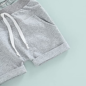 Baby Boy Summer Clothes Striped Tank Tops Sleeveless T-Shirt and Solid Shorts Outfit Cute Infant Clothing (Blue , 12-18 Months )