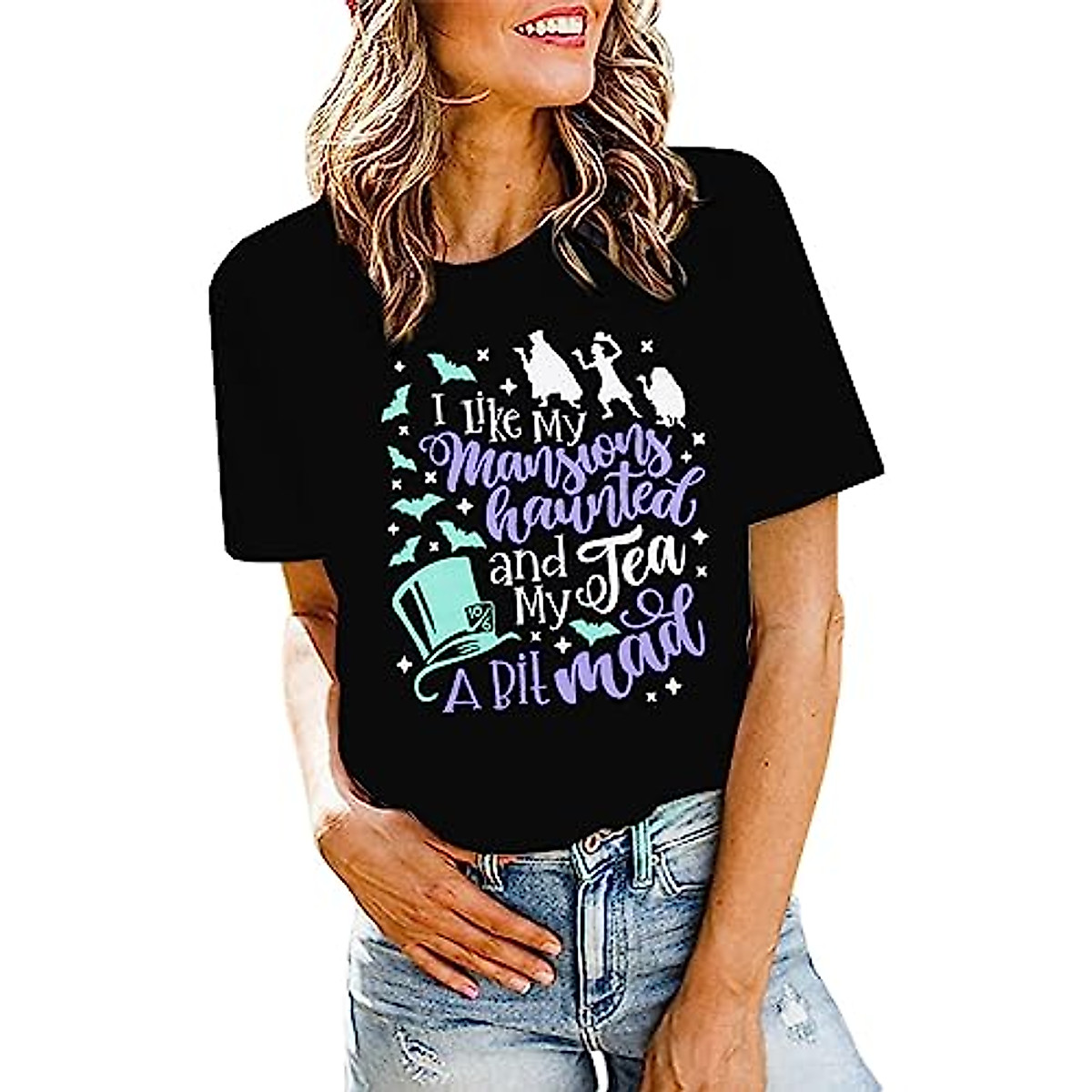 Beware of Hitch Hiking Ghost Shirt Women Funny Halloween Shirt Haunted Mansion Tshirt Hocus Pocus Fall Short Sleeve Top