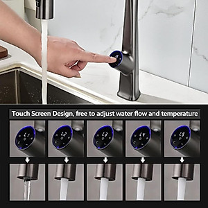 Touchless Kitchen Faucet with Put Down Sprayer, Touch Screen Kitchen Faucet with Temperature Display, Smart Sensor Kitchen Faucet, Brass Kitchen Sink Faucet, Kitchen Mixer Tap-Gray