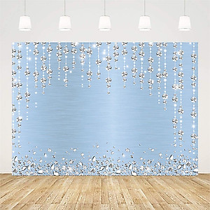 SENDY 7x5ft Light Blue Diamonds Party Backdrop for Photography Birthday Party Decorations Wedding Bridal Shower Engagement Ceremony Banner Glitter Shiny Diamonds Background Photo Booth Studio Props