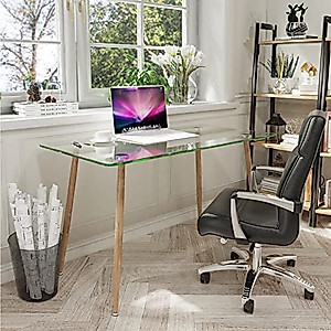 Tangkula Glass Dining Table, Modern Rectangular Table with Spacious Tempered Glass Tabletop & Wood Grain Steel Legs, Simplistic Kitchen Table, 51 x 27.5 x 29.5 Inch, Versatile Table for Home Office