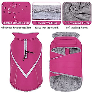 VIVAGLORY Cold Weather Dog Coats, Cozy Water-Repellent Windproof Dog Vest Winter Dog Coat, Warm Pet Apparel for Winter Dog Jacket for Small Medium Dogs with Furry Collar, Fuchsia M