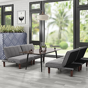 JUBILOOM Mini Sofa Couch, Recliner Small Futon (USB Port), Armless Comfy Living Room Futon Couch with Adjustable Backrest for Living Room, Small Space, Office, Reception, Dark Grey,305DR1USB