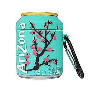 Compatible with Airpods Case 1&2 Arizona, Plum Green Tea Drink Bottle Protective Silicone Cartoon 3D Case for Airpod Blue Soda, Boys Girls Kids Teens Women Funny Case for Airpods 1/2 (Zona Tea)