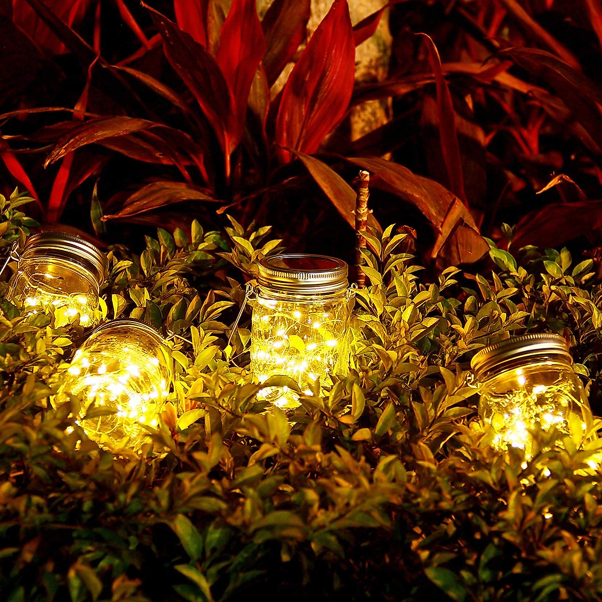 Solar Mason Jar Lights Outdoor Hanging Lights 6 Pack 30 Led String Fairy Lights Solar Lanterns Decorative Garden Lights Jar Table Lamp for Patio Party Garden