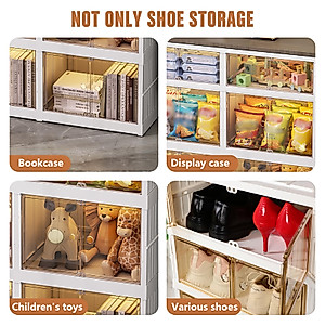 Beeveer Foldable Shoes Rack Organizer Clear Portable Plastic Shoes Rack for Closet Entryway Shelf Collapsible Large Storage Box Stackable Assembly Shoe Cabinet with Lids Door(9-Tier for 18-36 Pairs)