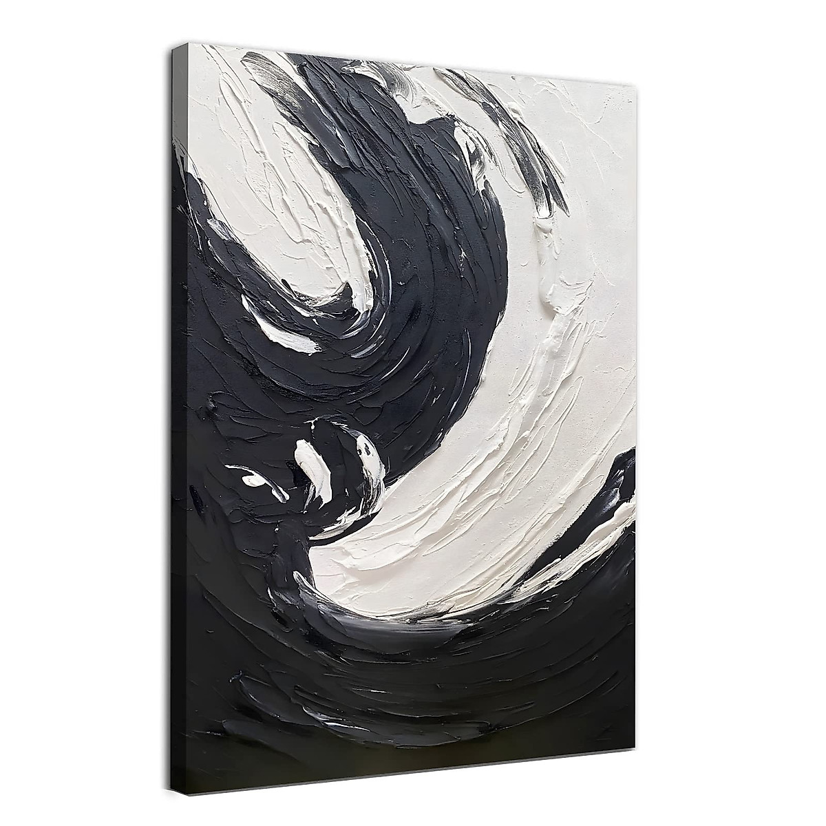 Black and White Abstract Canvas Wall Art Modern Texture Painting Minimalist Abstract Prints Poster Black and White Texture Canvas Picture Modern Black and White Abstract Artwork 16x24inch No Frame