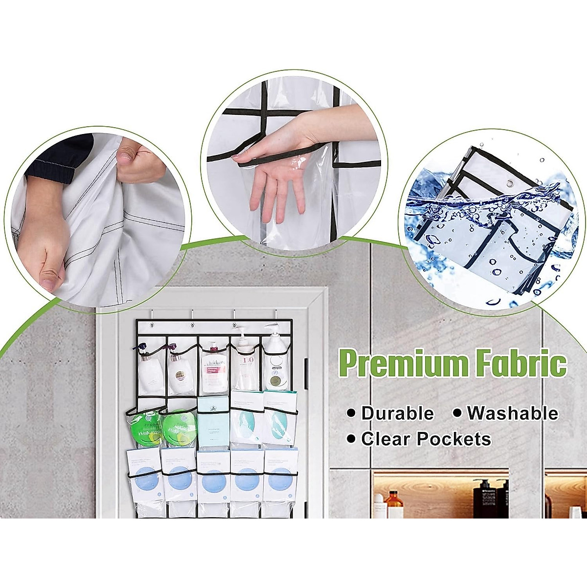 MISSLO 35 Clear Large Pockets Over The Door Shoe Organizer Sturdy Oxford Fabric Hanging Shoe Rack Closet Shoe Holder Hanger, White