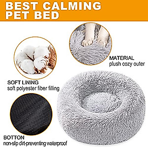 Calming Donut Cat and Dog Bed, Anti Anxiety Cuddler Round Calming Donut for Small/Medium/Large Pets, Machine Wash Puppy Bed Furniture, High Pillow, Provide Warm Indoor Pet Bed (23", Grey)